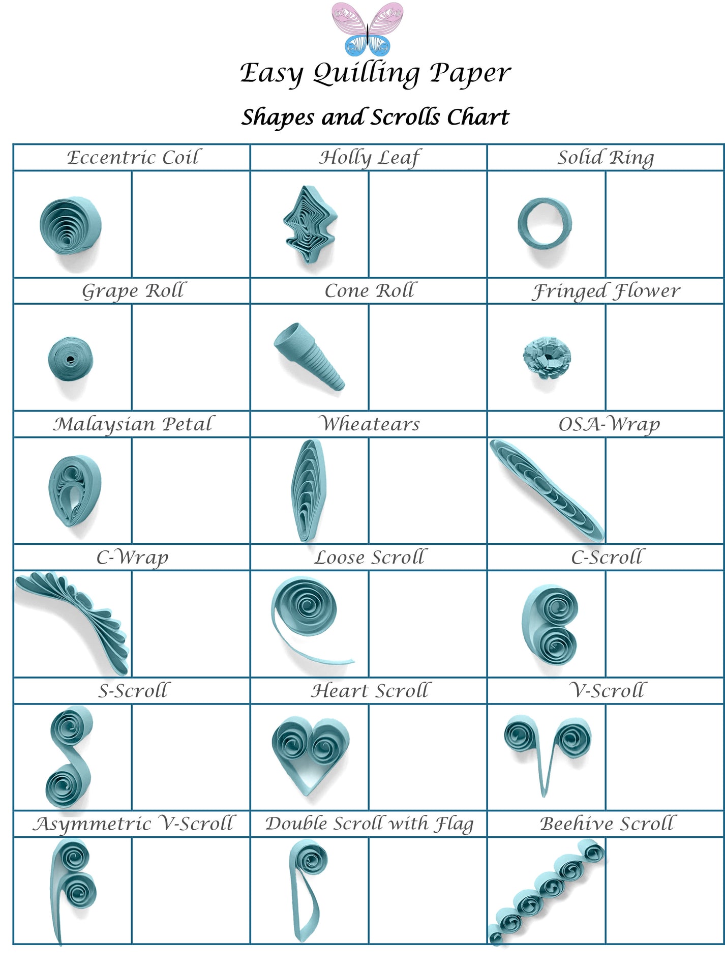 Free Quilling Shapes and Scrolls Chart – Easy Quilling Paper